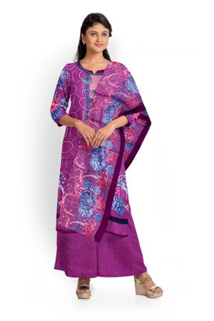 Lavender Pure Cotton Printed Salwar Suit Fabric – Breathable Elegance ...